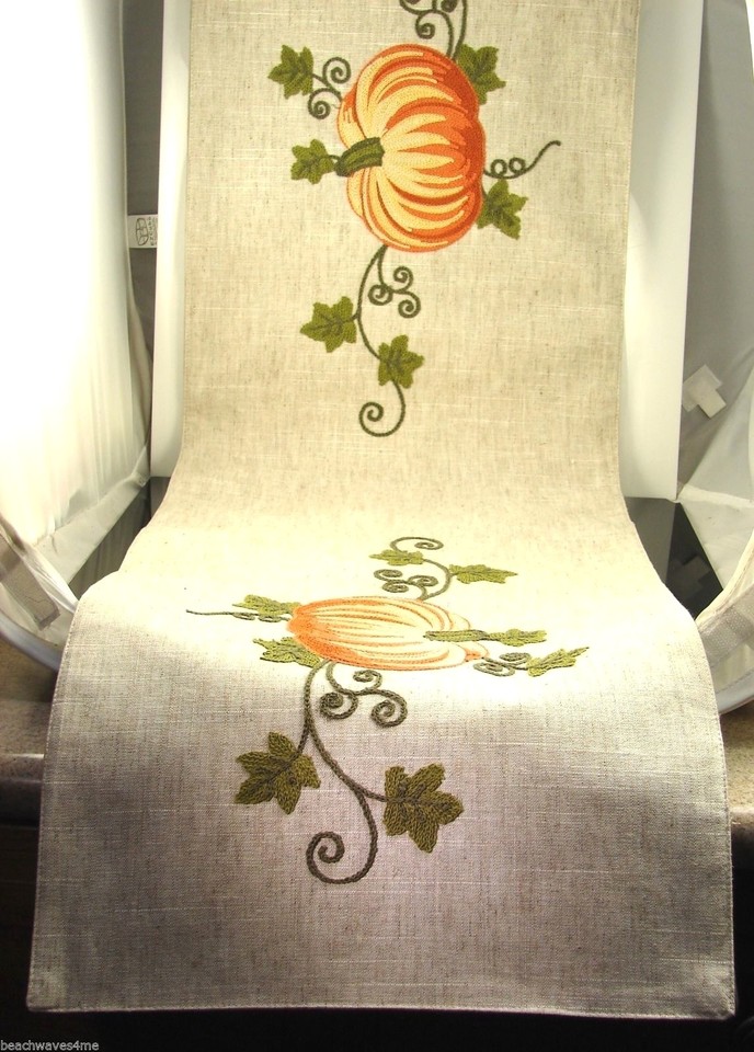 Inspired Treasures Festive Embroidered Pumpkin & Vine Table Runner 14 ...