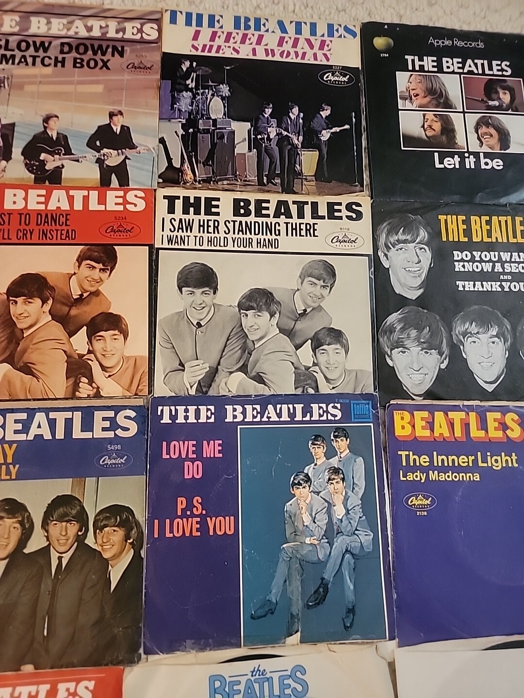 Beatles 45 rpm LOT of 32 Records Capitol VEEJAY SWAN TOLLIE Pic Sleeves ...
