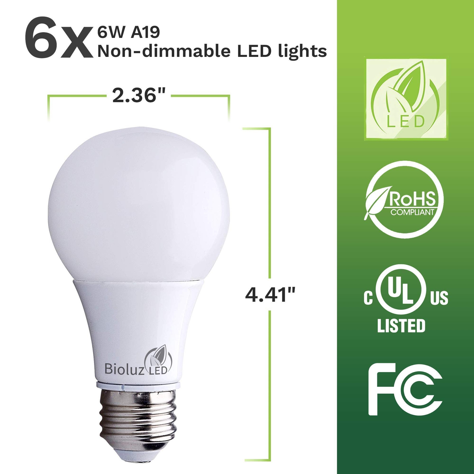 Bioluz LED 40 Watt LED Light Bulbs 4000K Cool White 6 Watts = 40W Non ...