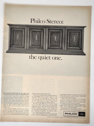 1966 Philco Stereo Vintage Print Ad The Quiet One | eBay