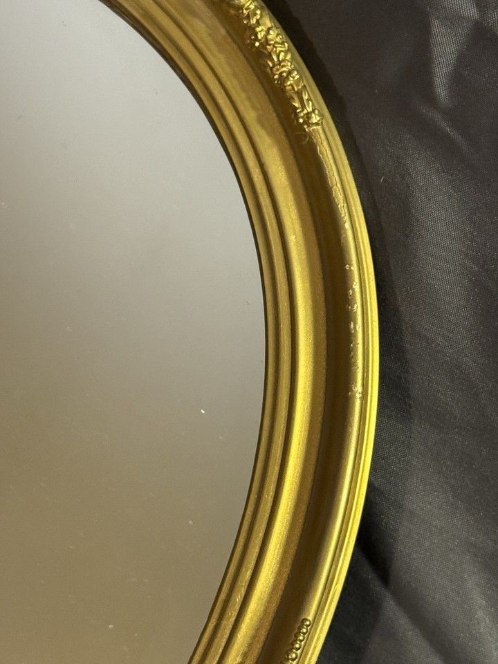 PAIR Antique Gold Floral Gesso Embellished Oval Wooden Frame w/ Mirrors ...