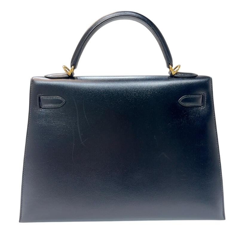 HERMES Kelly 32 Box Calf Hand Bag Black Square F (2002) | eBay