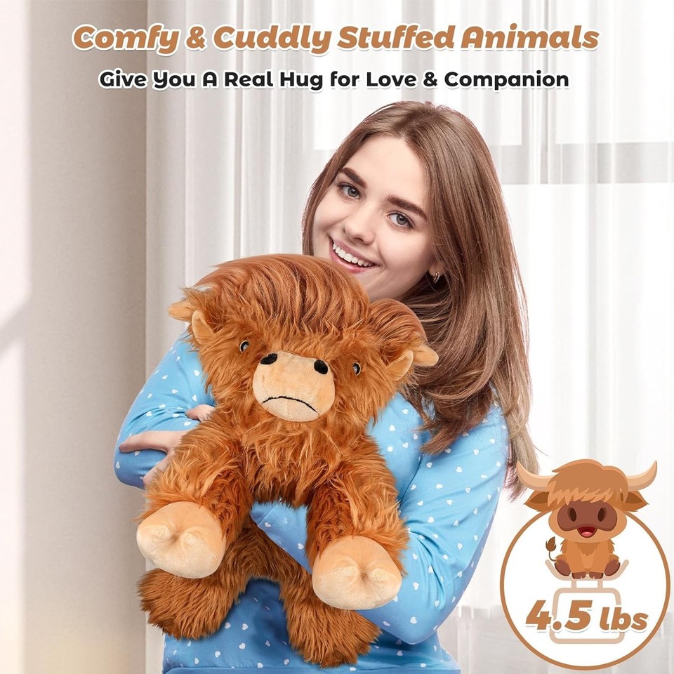22" & 4.5 lbs Highland Cow Weighted Stuffed Animal, Cuddly & Soft Kids ...