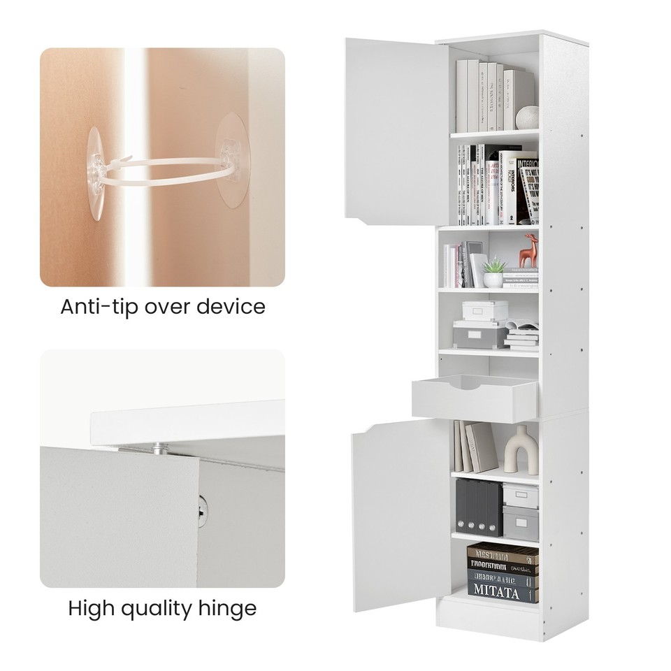 Slimline Bathroom Tallboy Free Standing Cabinet Tall Storage Cupboard ...