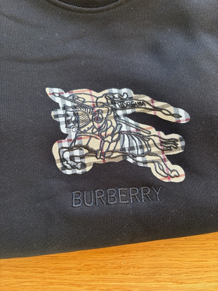 Burberry Black Crew Neck Cotton Knit Sweatshirt Men Logo Embroidered ...