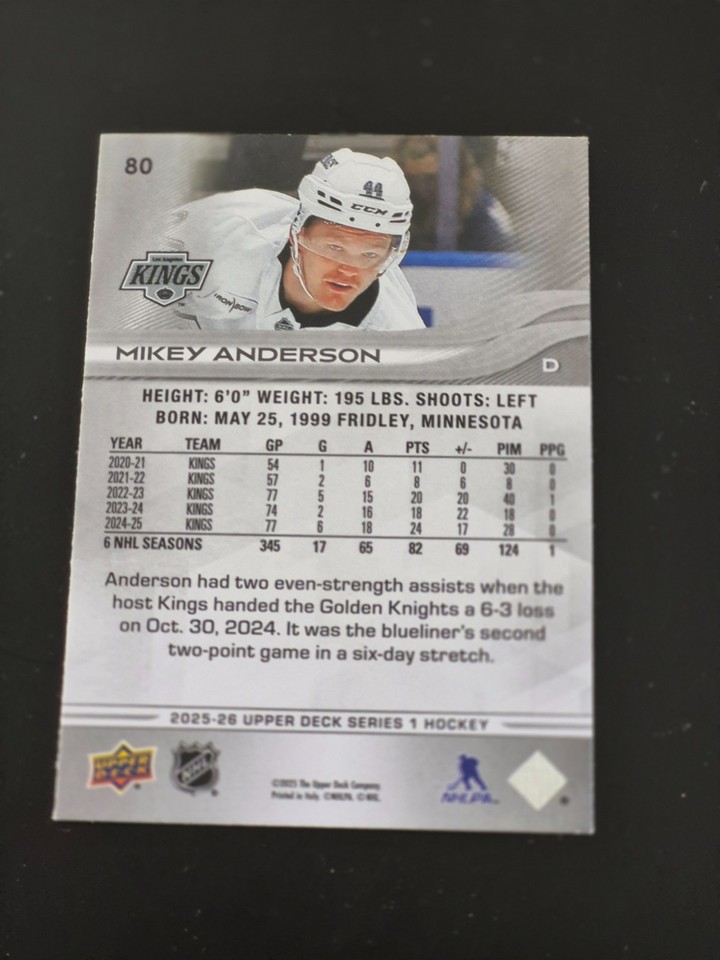 UD 2025-26 / 80 MIKEY ANDERSON LOS ANGELES KINGS | eBay