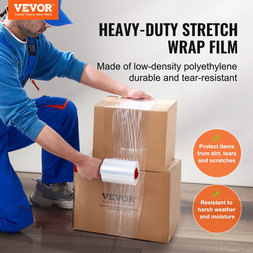 VEVOR Strong Clear Pallet Stretch Shrink Wrap Pack Cling Film 5" x 1000 ...
