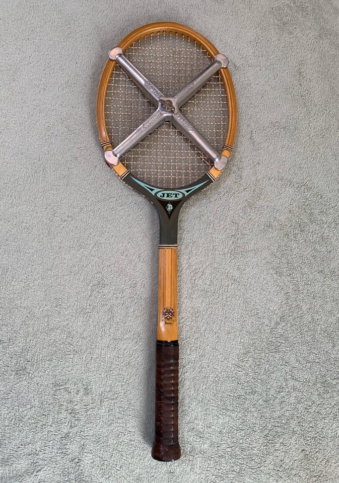 RARE VINTAGE TAD DAVIS “JET” PATENT WOOD TENNIS RACKET W/ PRESS & COVER ...