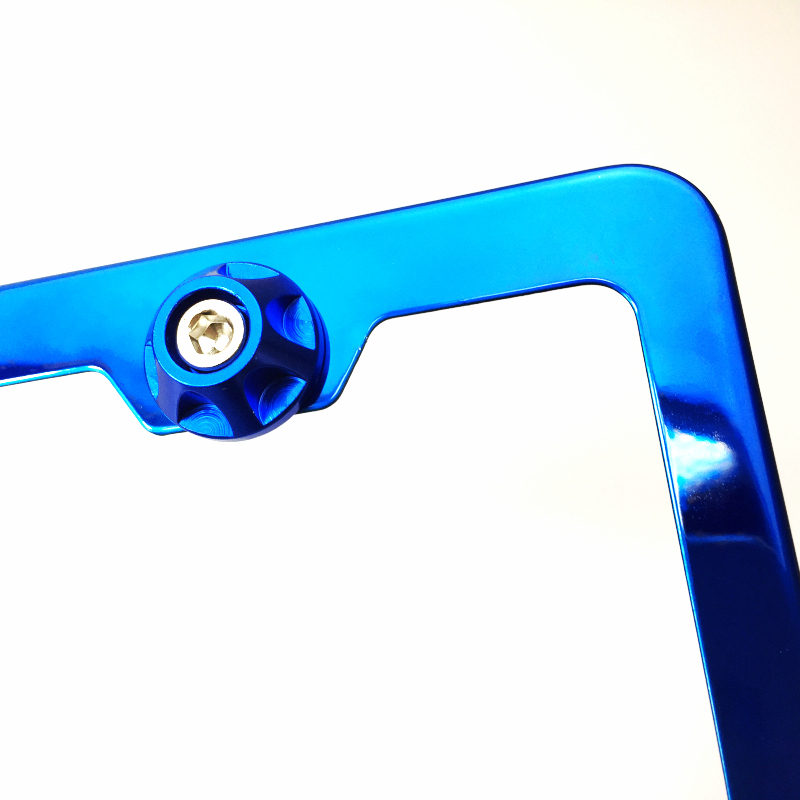 2 Powder Coating Blue Chrome Stainless Steel License Plate Frame w/Cap ...