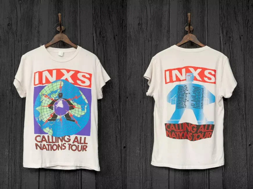 INXS Calling All Nations Music Tour Retro Vintage T Shirt White Gift ...