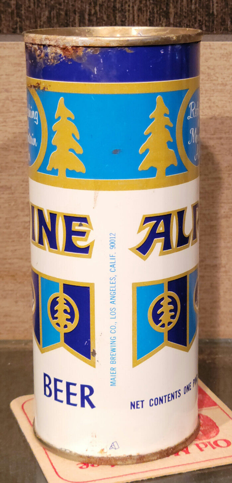 1967 16 OUNCE ALPINE STEEL PULL TAB BEER CAN MAIER LOS ANGELES ...