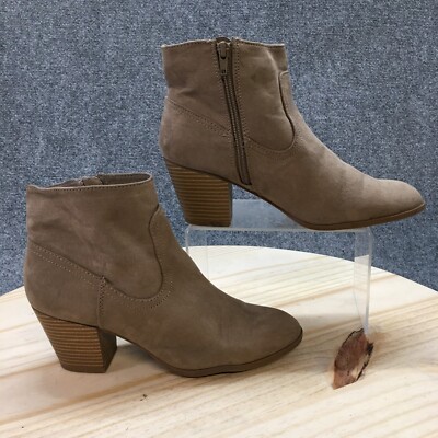 Express Boots Womens 9 Side Zip Heels Ankle Booties Brown Fabric Casual ...