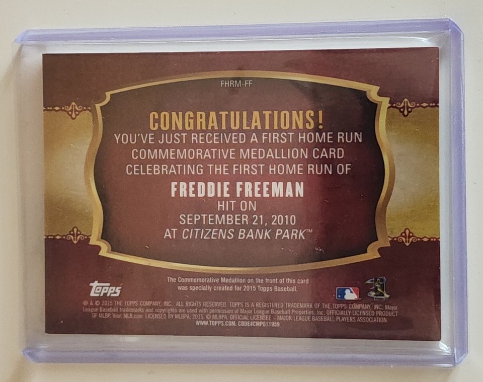 2015 Topps Freddie Freeman Commemorative 1st Home Run Medallion | eBay