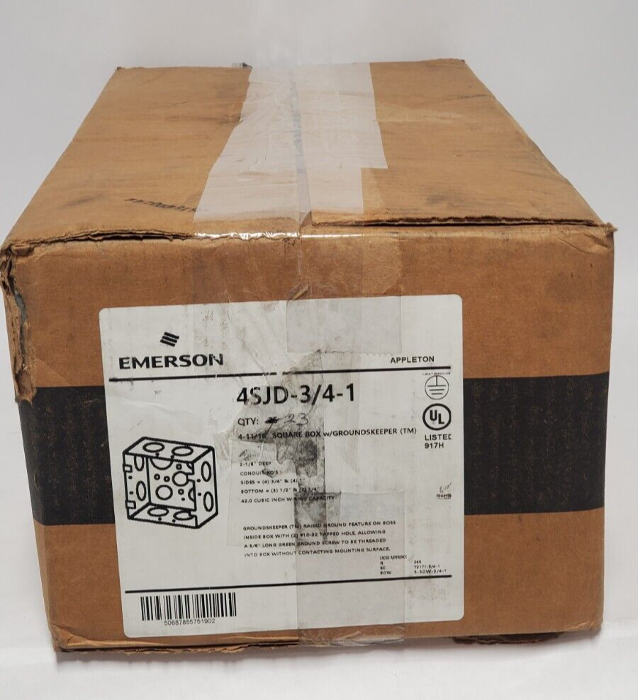 Emerson Appleton 4SJD-3/4-1 4-11/16" Square Box Welded Metallic 2-1/8 ...