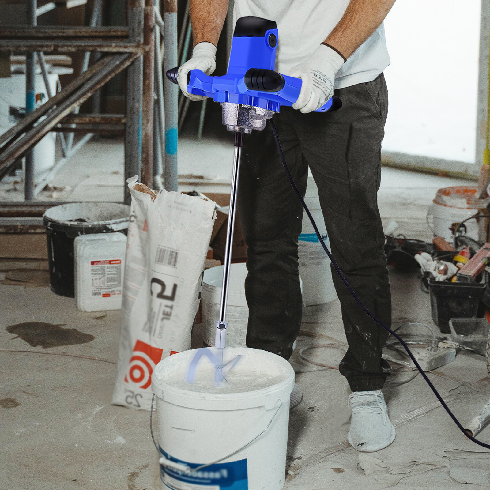 Electric Plaster Paddle Mixer Drill Mortar Paint Cement Stirrer Whisk ...