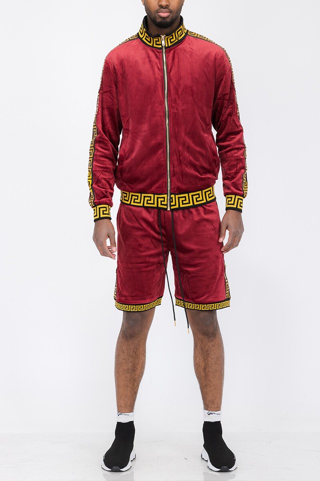 Unisex Full Zip Velour Suede Track Suit Status Print Gold S 3XL Plus ...
