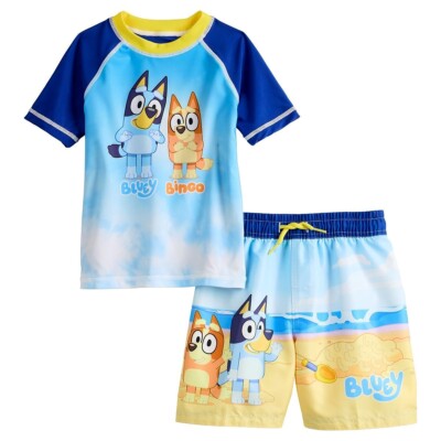 NWT Disney BLUEY Swim Trunks Rash Guard Set Swimsuit Shorts Toddler 2T ...