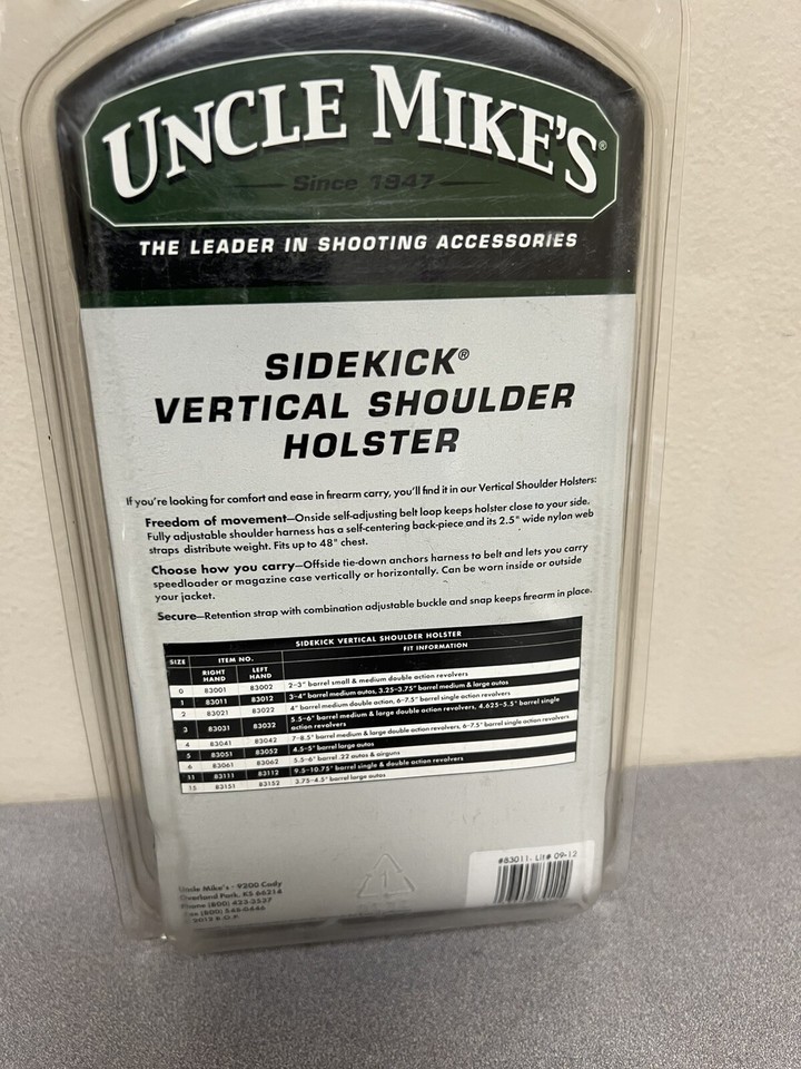 Uncle mike Sidekick Vertical Shoulder Holster Size 1 | eBay
