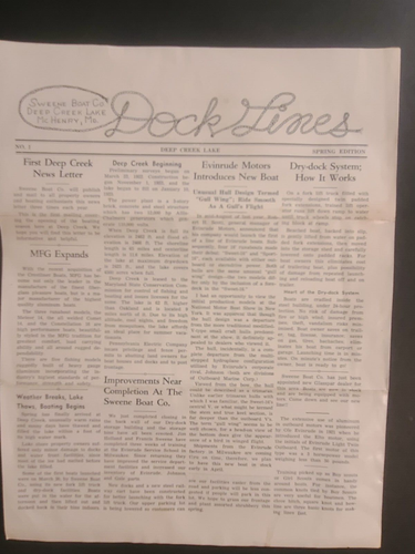 Vintage 1950's Dock Lines Newspaper Deep Creek Lake MD Sweene Boat ...