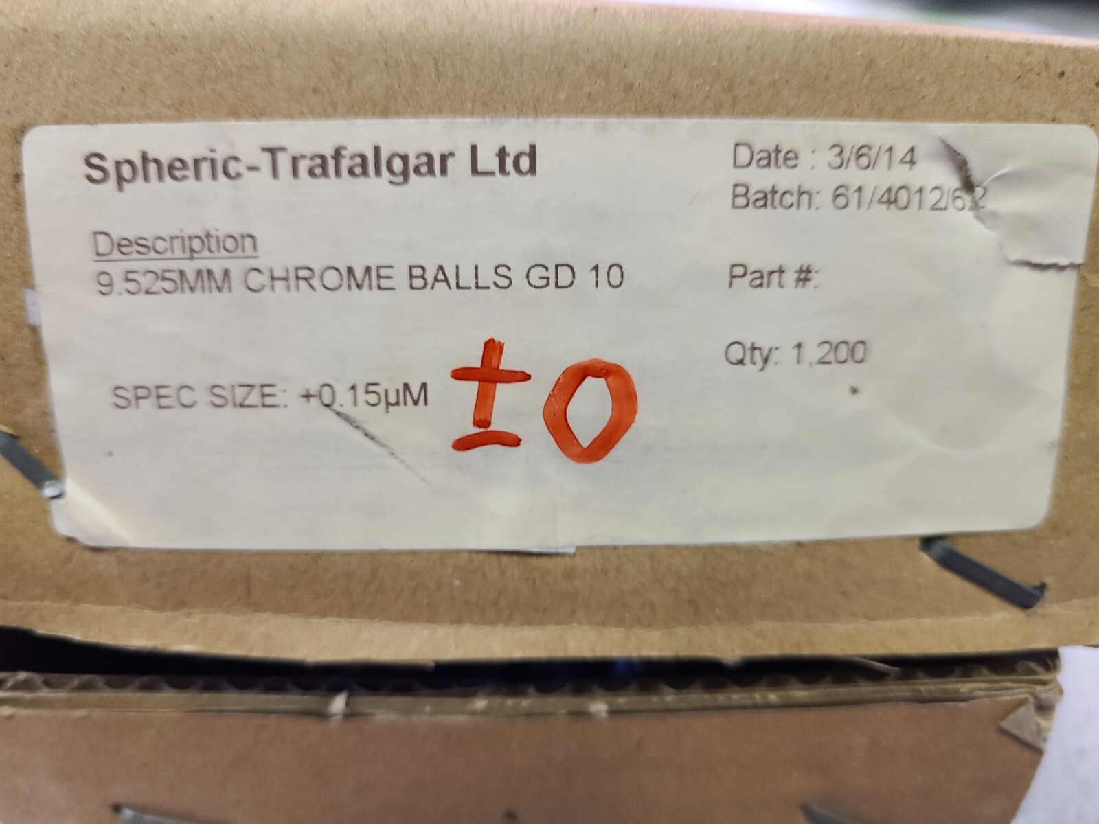 Spheric-Trafalgar Ltd 9.525MM Chrome Ball Bearings GD 10, Batch 61/4012 ...