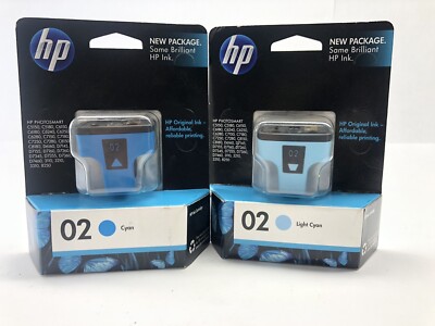 2 Pack! Original Genuine HP 02 Light Cyan And Cyan Color Ink Printer ...