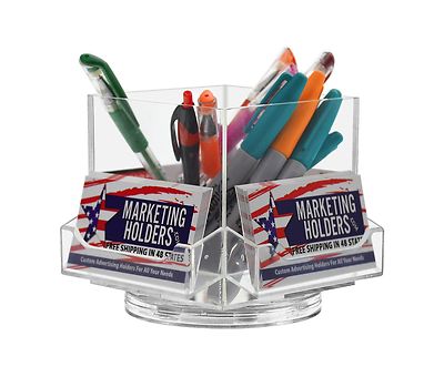 4 Pocket Rotating Business Card Holder with Pen Holder- Countertop ...