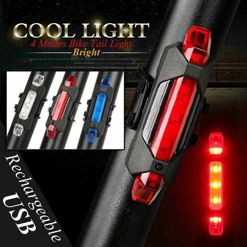 Rechargeable USB LED Bike Bicycle Tail Red Light Cycling Back Multi LED ...