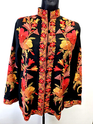 Kashmir Imports jacket embroidered floral wool pockets Size S oriental ...