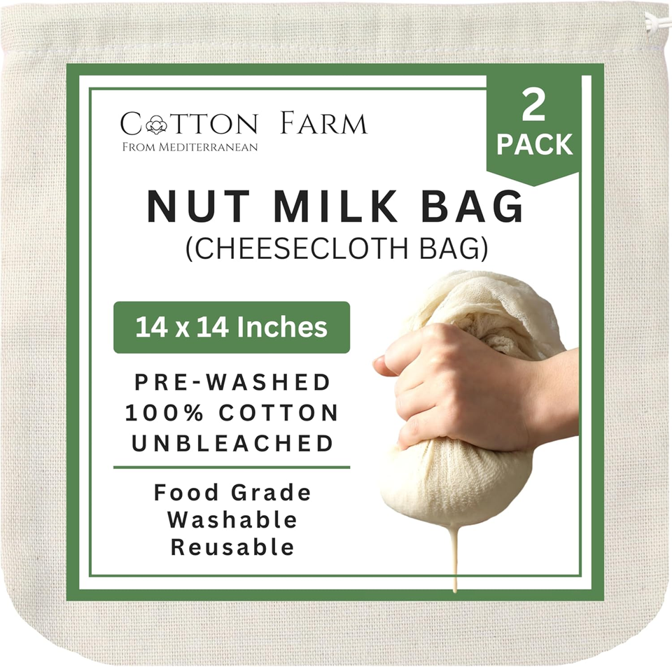 Cotton Farm - Ultra Dense Cheesecloth Bag - Nut Milk Bag - XL 14X14 ...