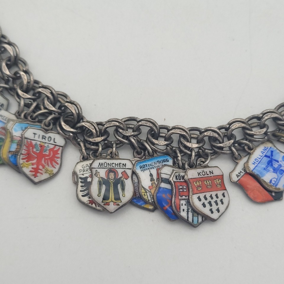 Vintage Silver 800 835 925 REU Enamel Crest Shield Travel 32 Charms ...