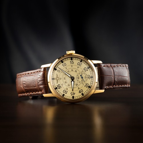 Men's Aviation PILOT Wristwatch "3IM" Brown Leather Strap 34mm CASE ...