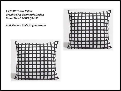 J Crew Throw Pillow Grid Geometric & Reverse Floral Black & Ivory New ...