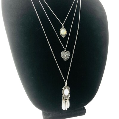 Kohl's Color Necklace Long Silver-Tone Marcasite Triple Pendant White ...