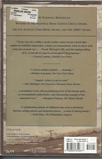 Angela's Ashes Frank McCourt a Memoir First Scribner Paperback Edition ...