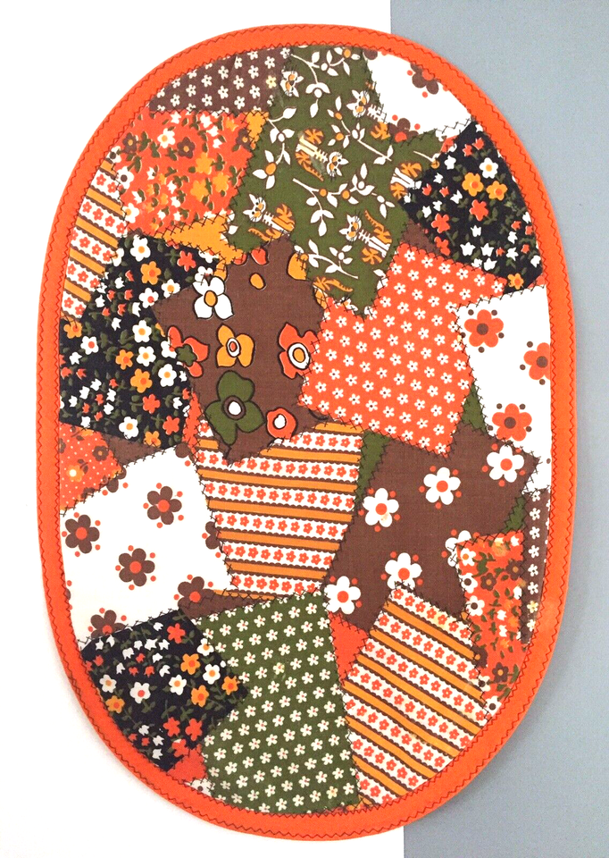VTG HANDMADE CLOTH *Orange Patchwork Fabric* SET of 4 PLACEMATS & 2 ...