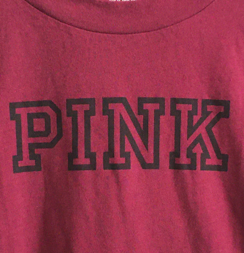 Victoria's Secret PINK Crop Top Maroon Tee Shirt VS Long Sleeve Size L ...