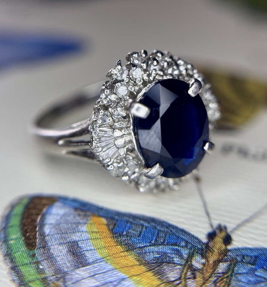 Vintage Estate Blue Sapphire Diamond Ring 900 Platinum | eBay