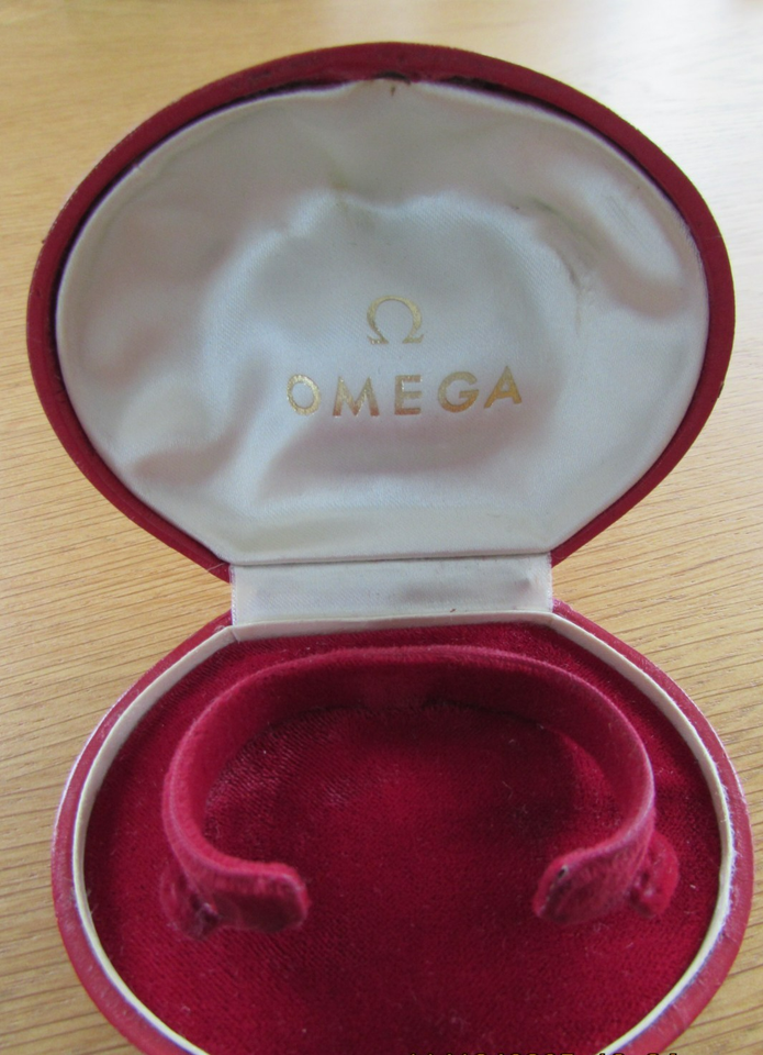 Vintage OMEGA Watch Box Red Leather and Velvet Lining RARE Clam Shell ...