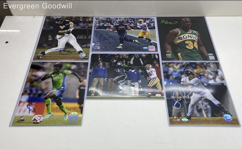Lot of 6 Autographed Seattle Sports Prints w/ COA Football Soccer Etc ...