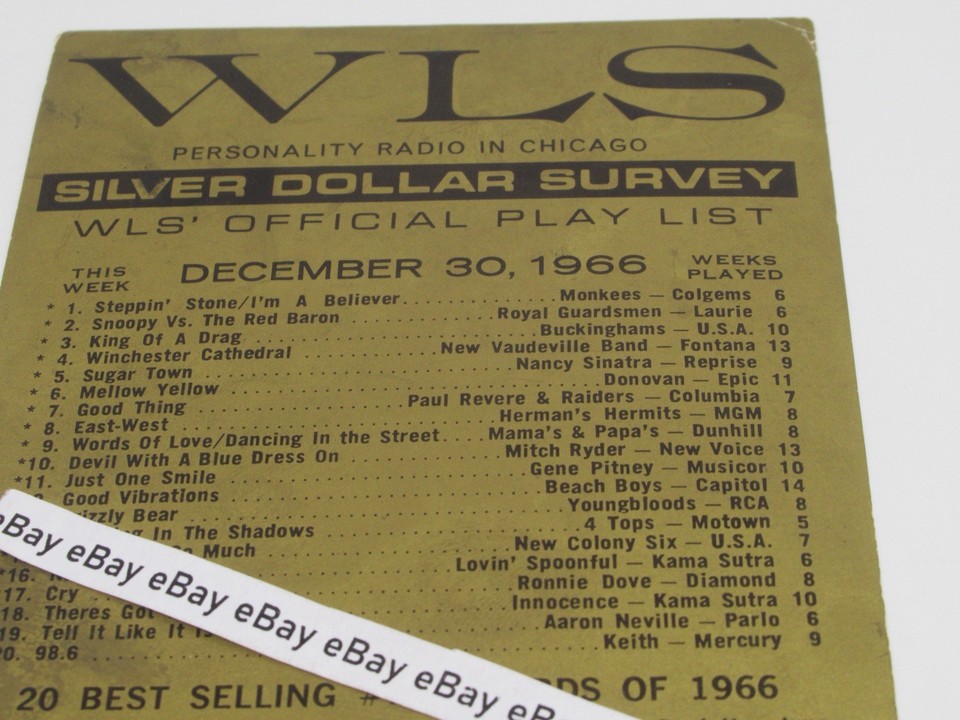 WLS Radio 89 Chicago TOP 45 Survey DEC 30, 1966 #1 Song Monkees | eBay
