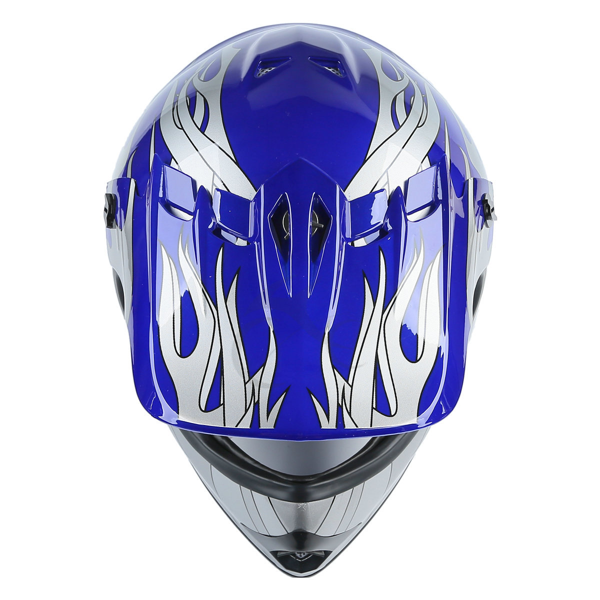 DOT Youth Blue Flame Dirt Bike ATV MX Motocross Helmet Goggles+Gloves S ...