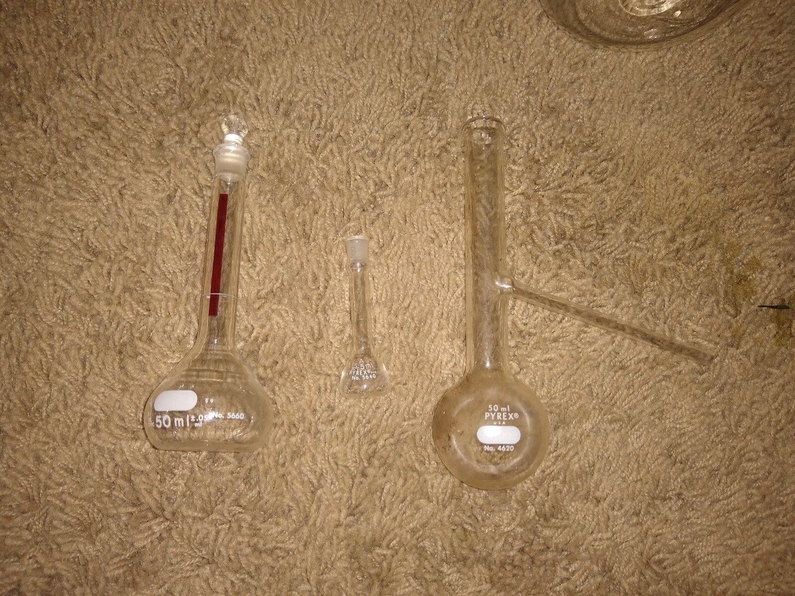 Lot of 3 Pyrex 50 mL, 5 ML Volumetric Flask Class A Glass Lab #5660 ...