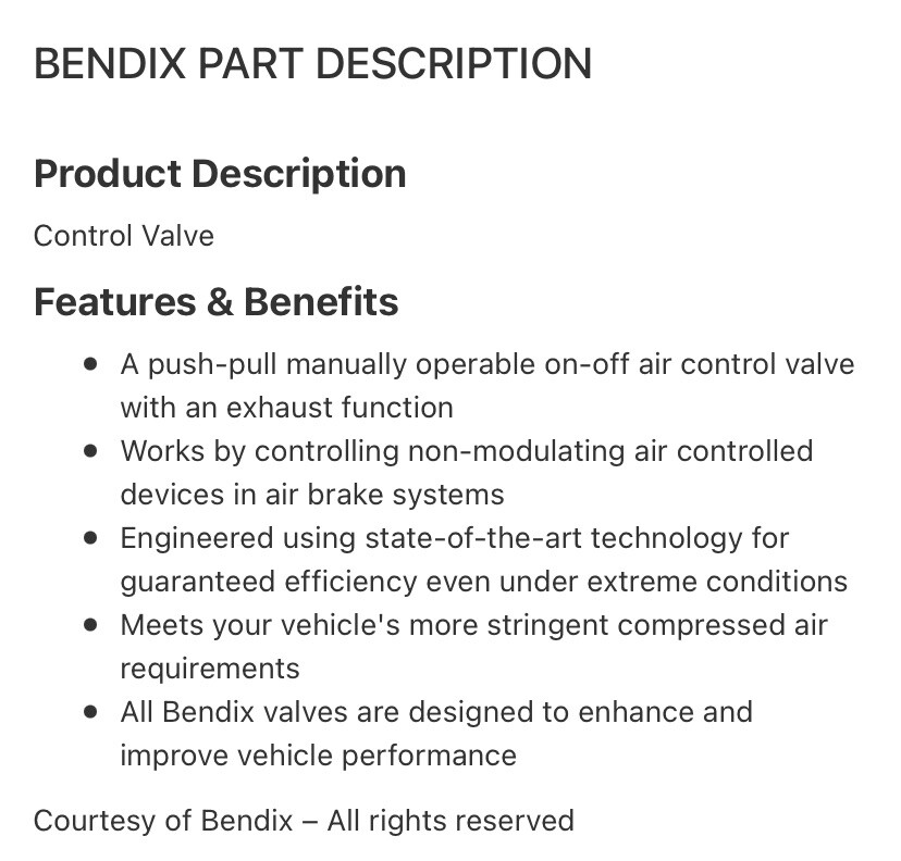 Bendix Pintle Clamp Pneumatic Air Push-Pull Dash Control Valve 107460 ...