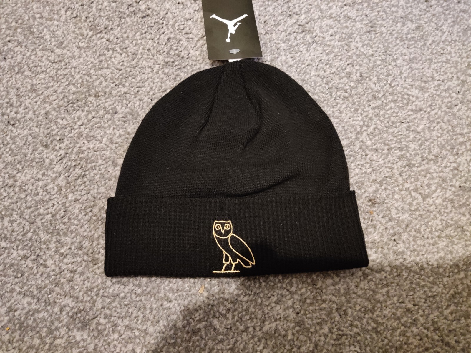 OVO x Jordan Beanie Owl & Jumpman Double Sided Black Gold Embroided | eBay
