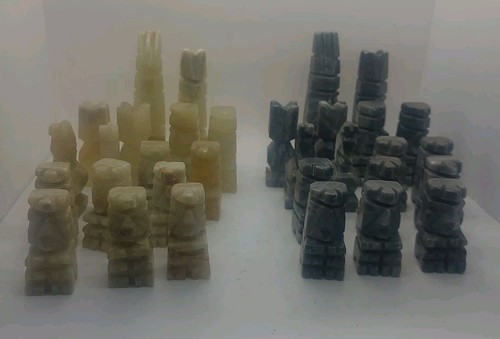 Vintage Hand Carved Mayan Aztec Stone Chess Set 32 Pieces | eBay
