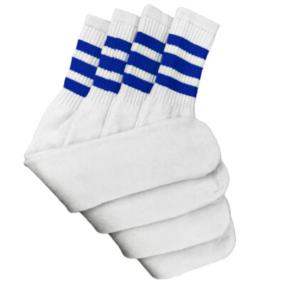 4 Pairs White Tube Socks with Blue Stripe Cotton 24" Inches Long | eBay