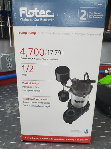 Flotec Cast Iron 4700 gph 1/2 HP Sump Pump Vertical switch FpcI5050 New ...