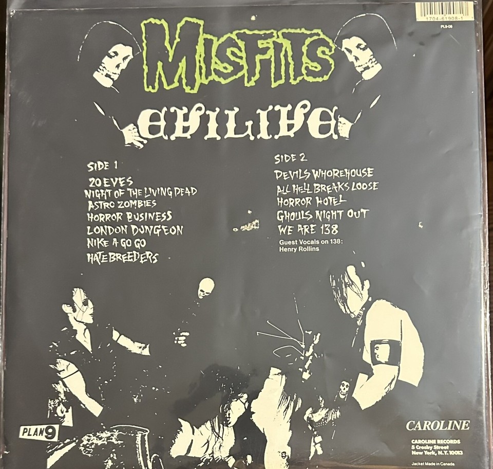 Misfits-Evilive LP Caroline Plan 9 1987 Punk Vinyl 1st Pressing Danzig ...