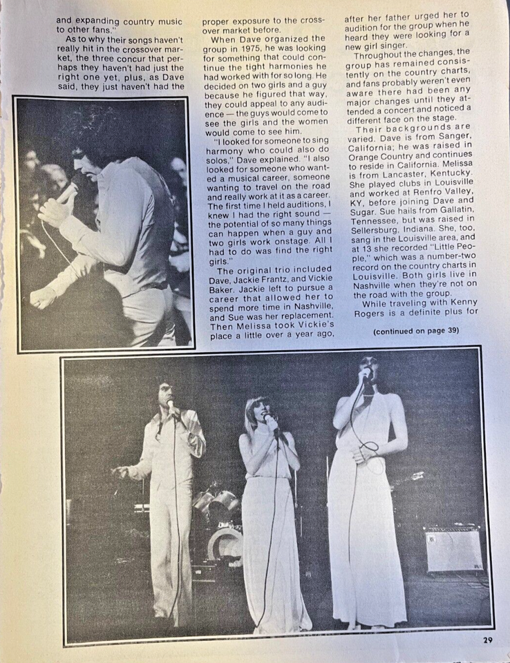 1981 Country Western Performers Dave and Sugar Dave Rowland Melissa ...