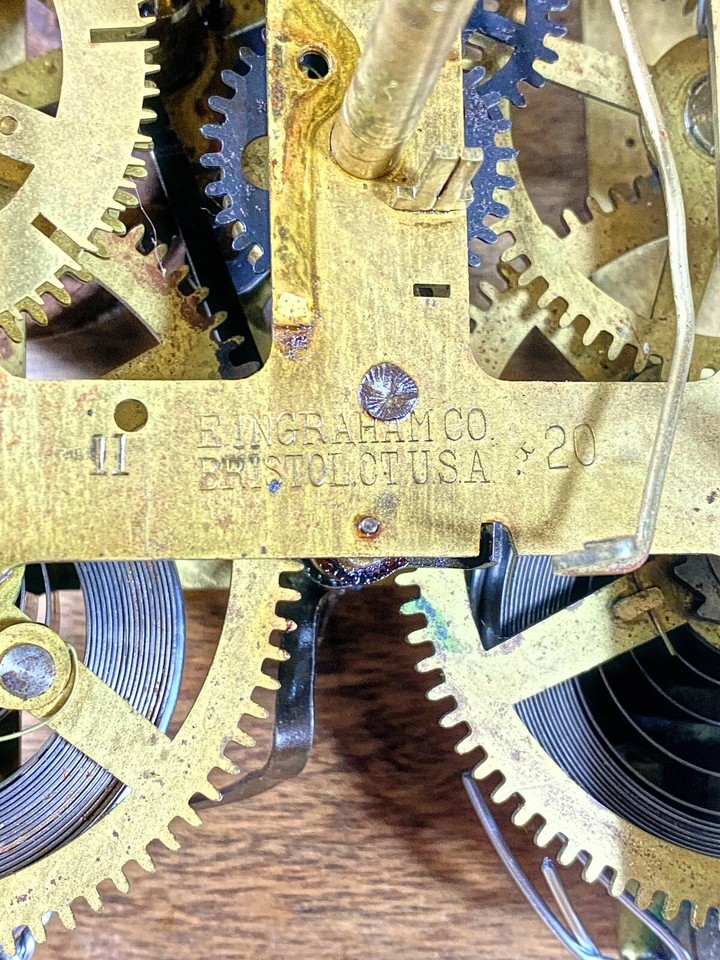 Ingraham Clock Movement (Stamped 11 20) Pendulum Bridge (KD1413) | eBay